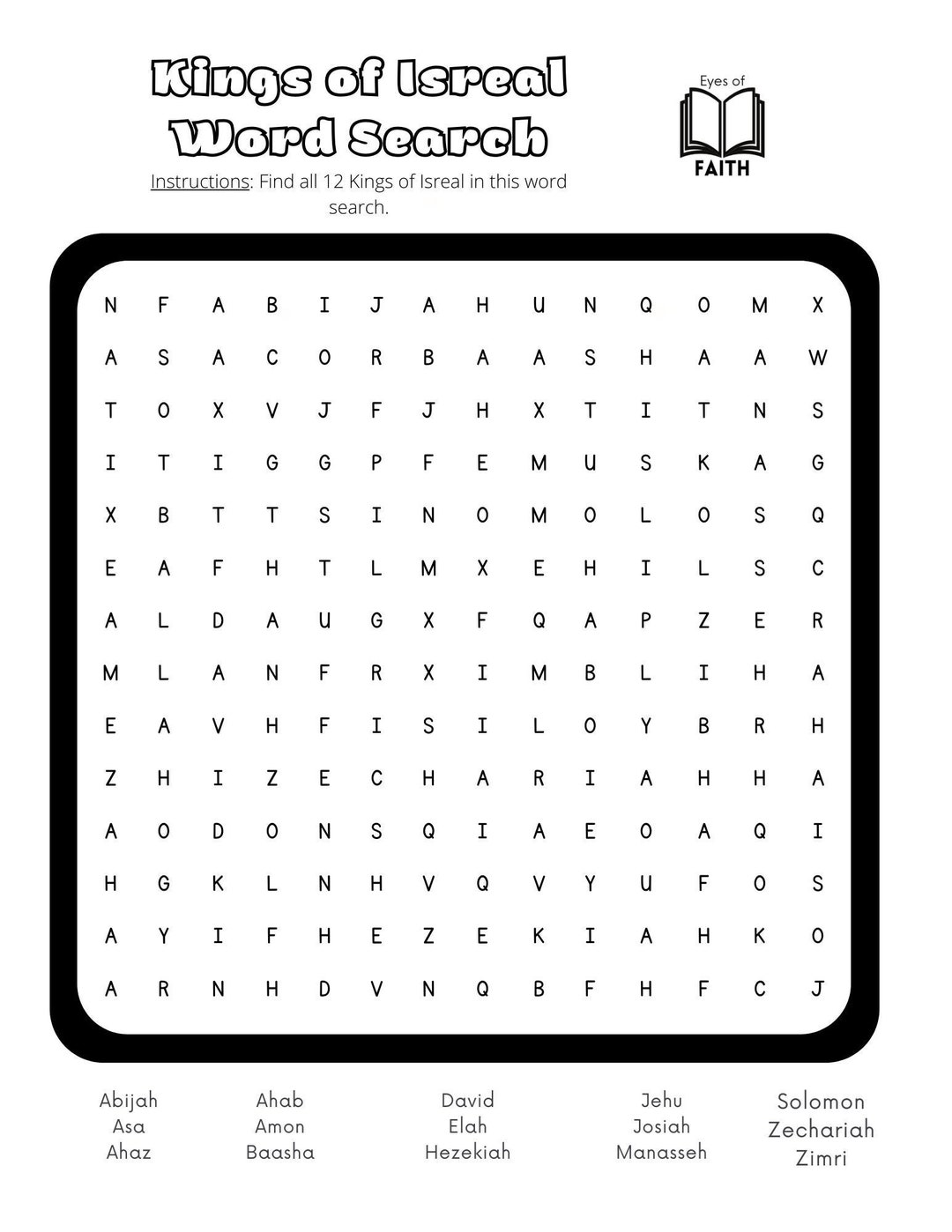 Kings of Israel Word Search Children's Activity Worksheet JW Printable ...