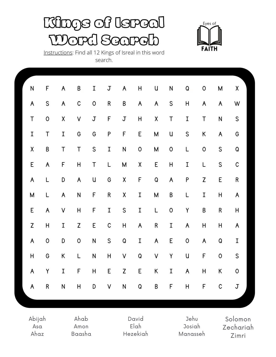Kings of Israel Word Search Children's Activity Worksheet JW Printable ...