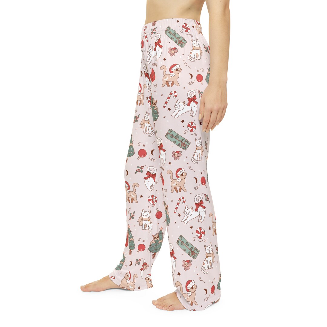Retro Christmas Cat Pajama Pants Cut Cat Pajama Pink - Etsy