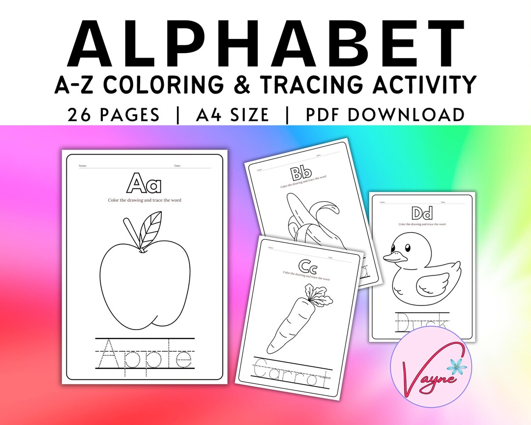 Alphabet Coloring & Tracing Activity – 26-page Printable PDF (A-Z) - Etsy