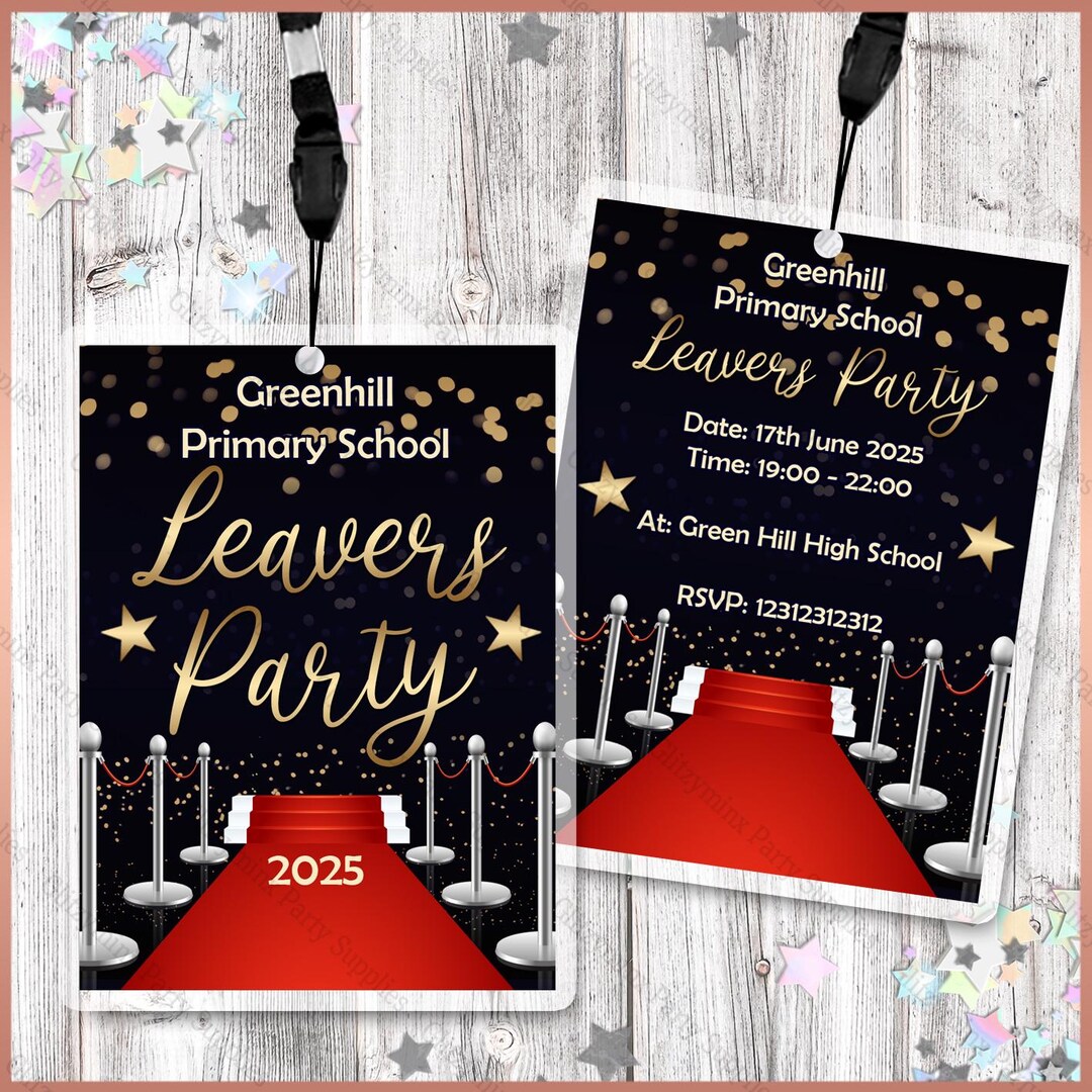 Personalised School LEAVERS PARTY Invitation Lanyard + Card - Class of ...