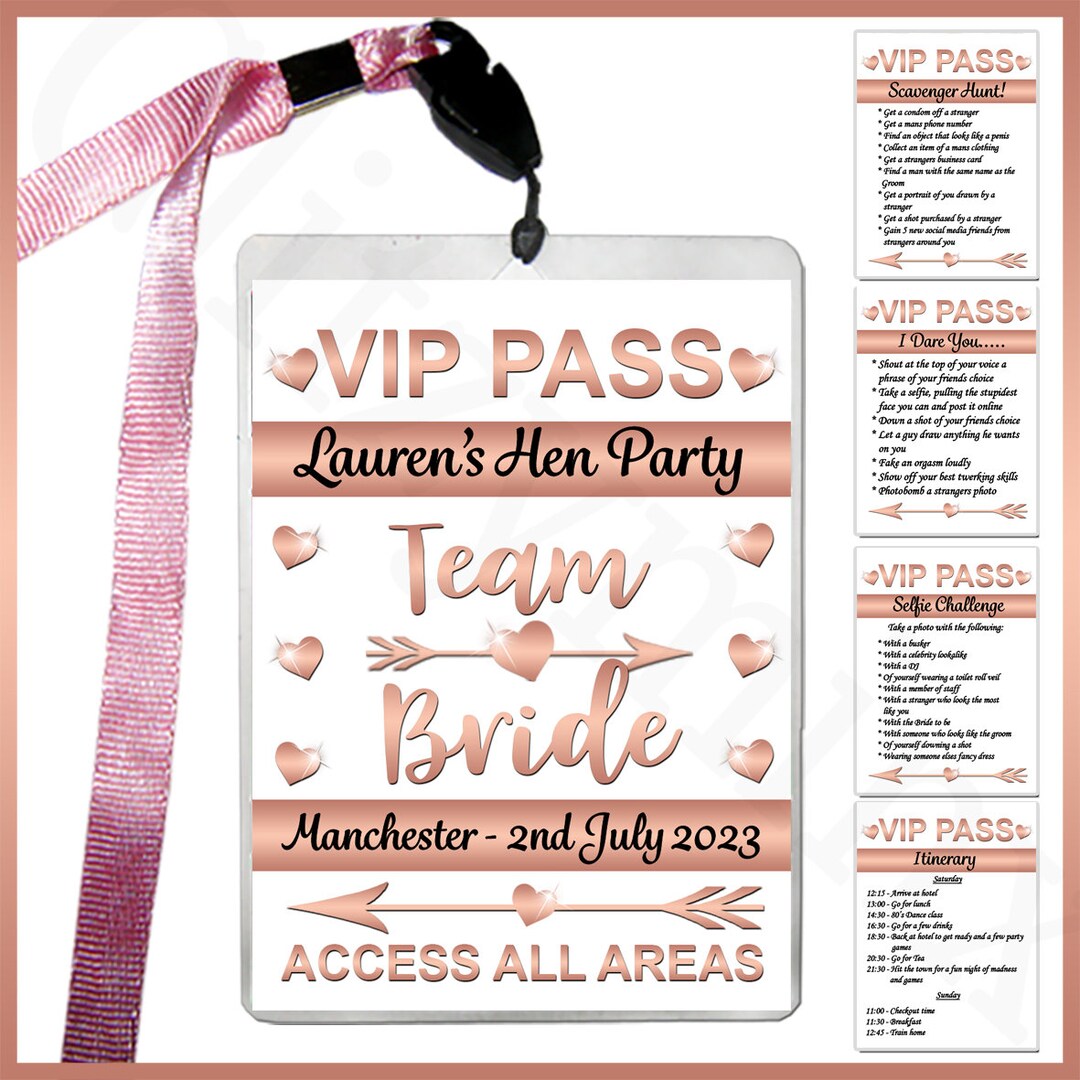 Personalised Lanyard Badge / Card, Hen Night, Birthday Party, VIP Pass ...