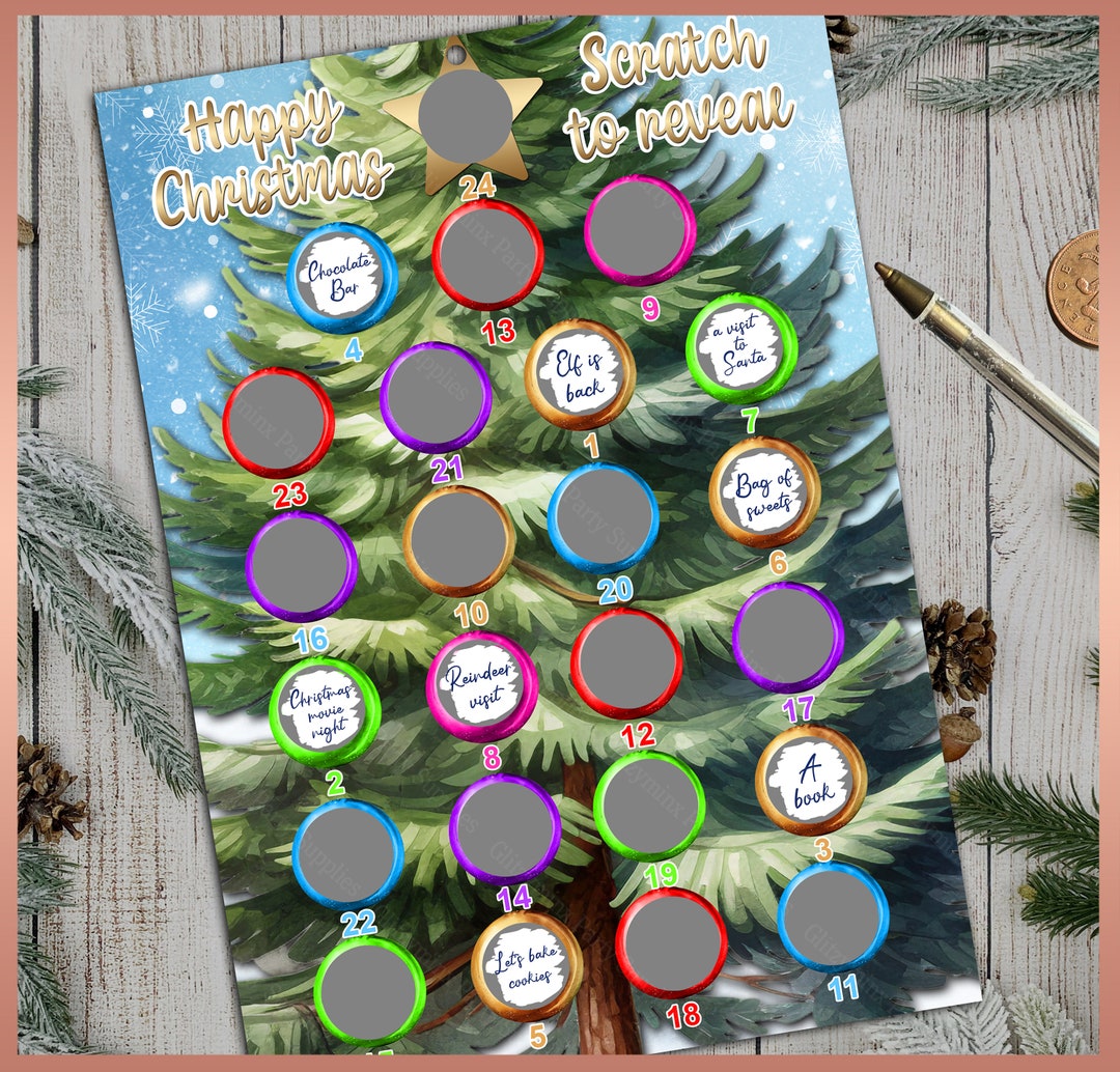 DIY Advent Calendar, A4 SCRATCH CARD, Xmas Christmas Treats, Gift for ...
