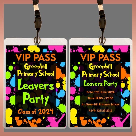 Personalised School LEAVERS PARTY Invitation Lanyard Card Class of 2024 ...