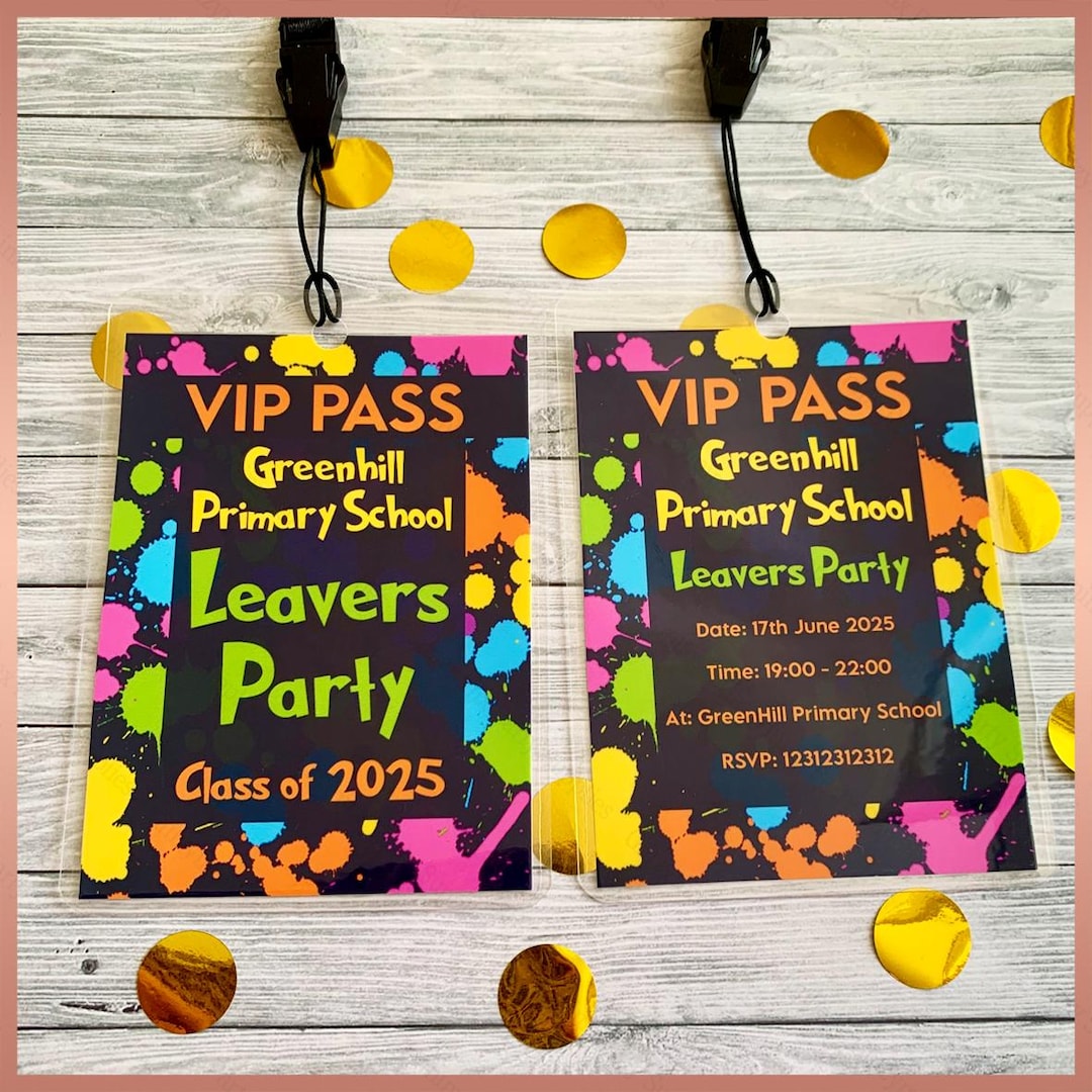 Personalised School LEAVERS PARTY Invitation Lanyard + Card - Class of ...