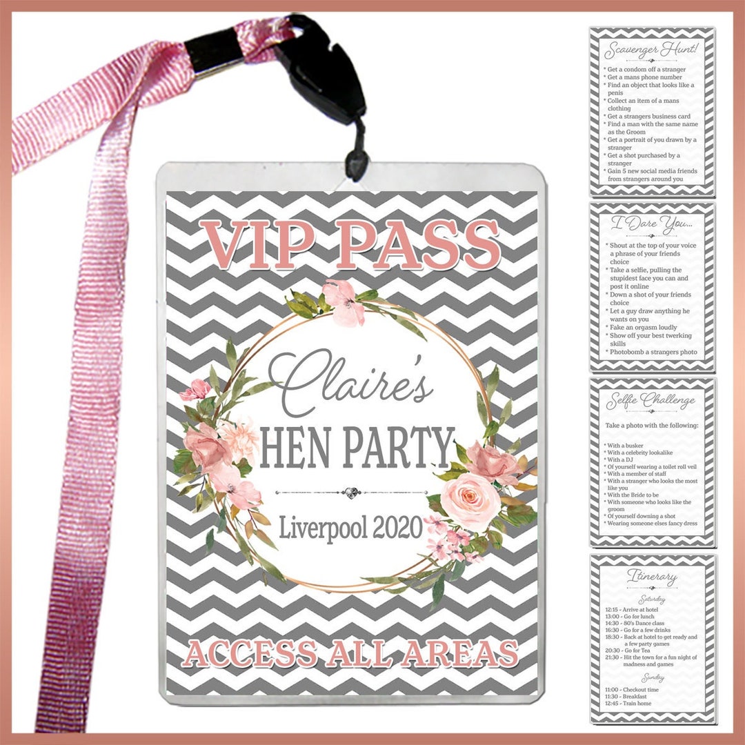 Personalised Lanyard Badge / Card, Hen Night, Birthday Party, VIP Pass ...
