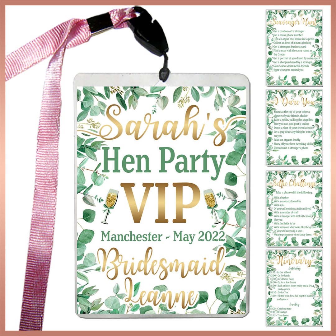 Personalised Lanyard Badge / Card, Hen Night, Birthday Party, VIP Pass ...