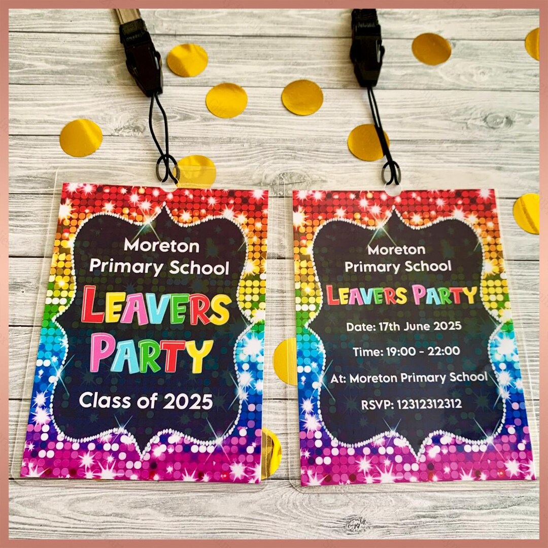 Personalised School LEAVERS PARTY Invitation Lanyard Card Class of 2024 ...