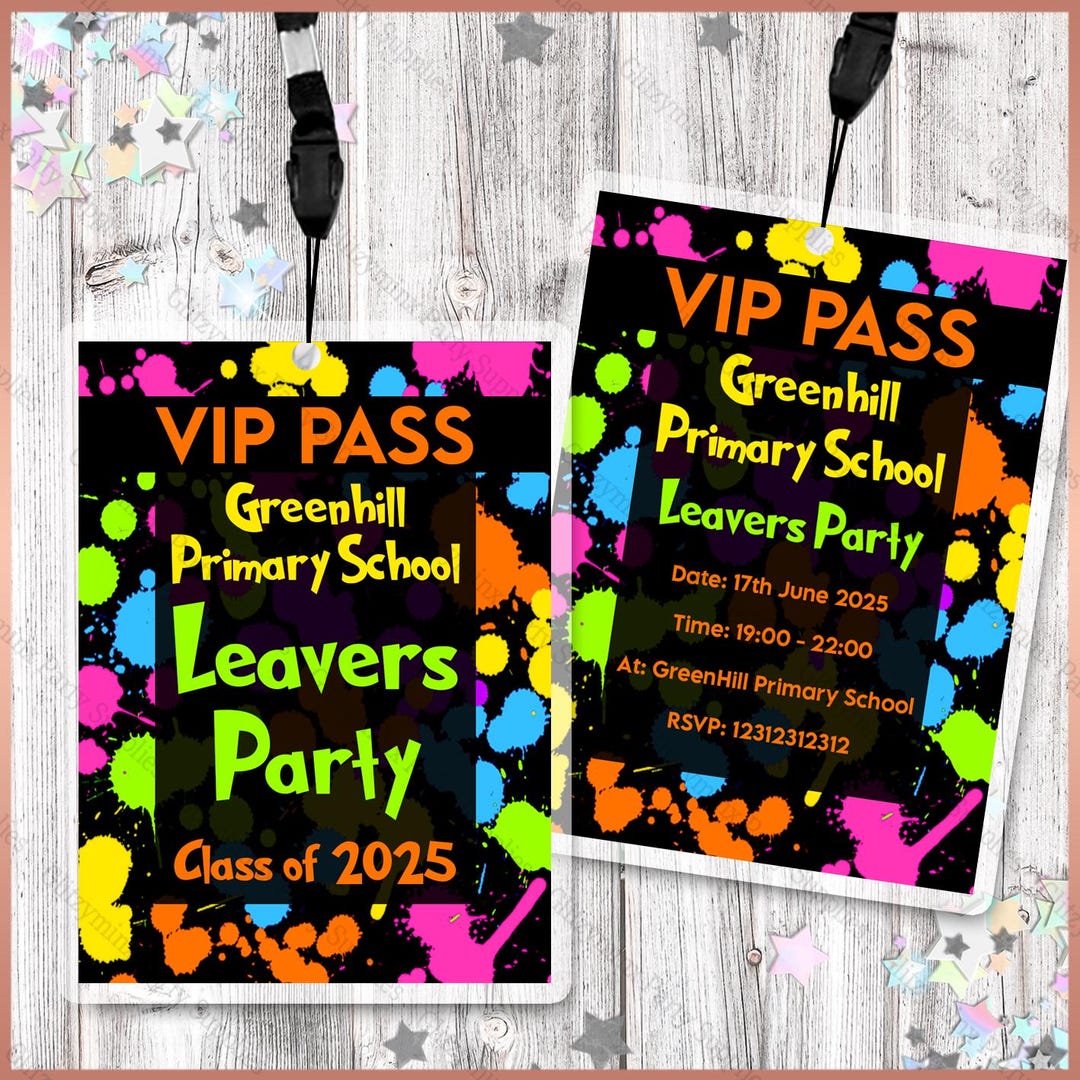 Personalised School LEAVERS PARTY Invitation Lanyard + Card - Class of ...