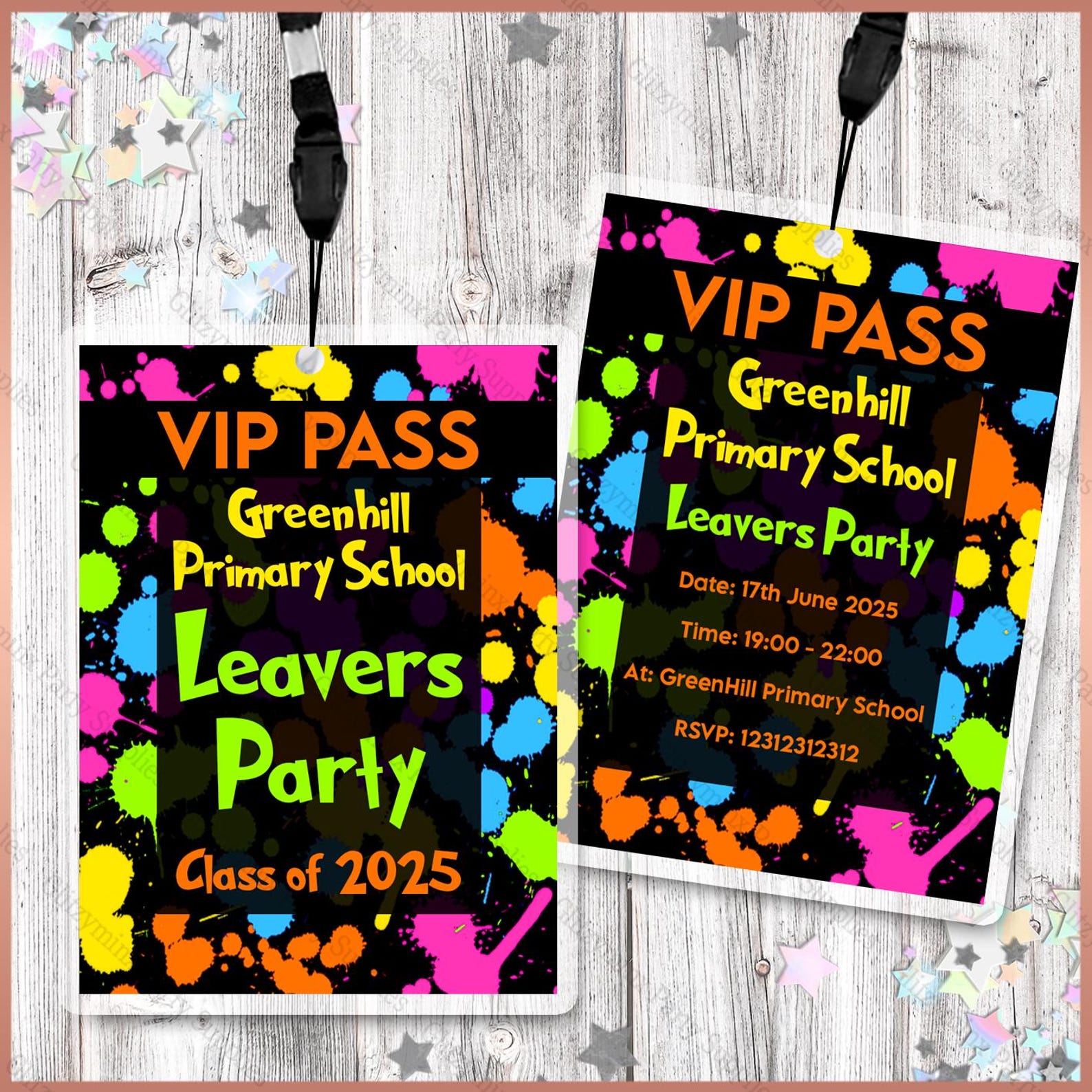 Personalised School LEAVERS PARTY Invitation Lanyard + Card - Class of ...