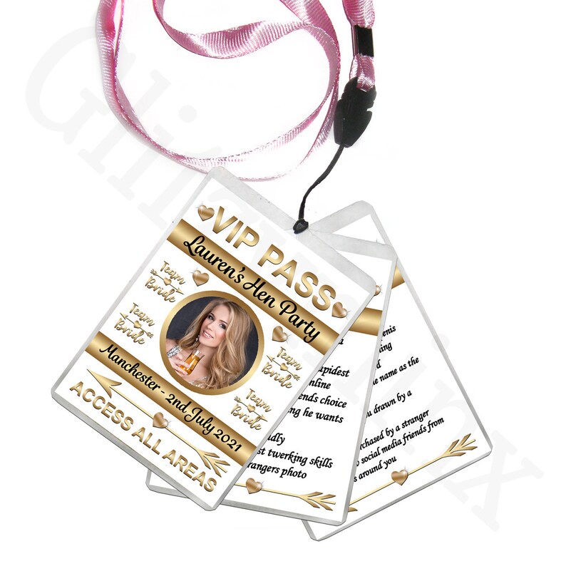 Personalised Lanyard + Badge / Card, Hen Night, Birthday Party, VIP ...