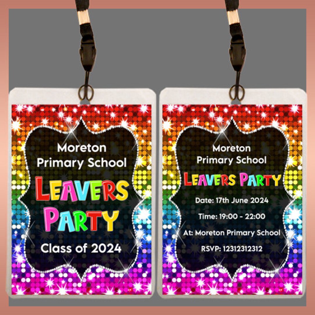 Personalised School LEAVERS PARTY Invitation Lanyard Card Class of 2024 ...