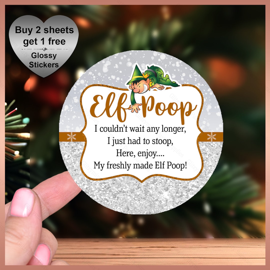 Sheet of Christmas ELF POOP Poem Stickers, Faux Glitter Effect, Labels ...