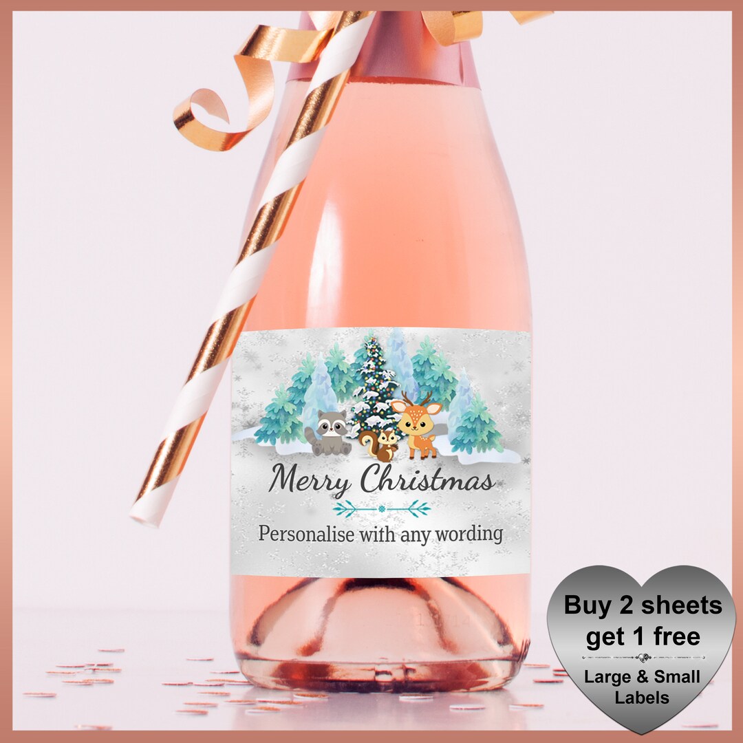 Sheet of Personalised CHRISTMAS Bottle Labels, Champange Wine Prosecco ...
