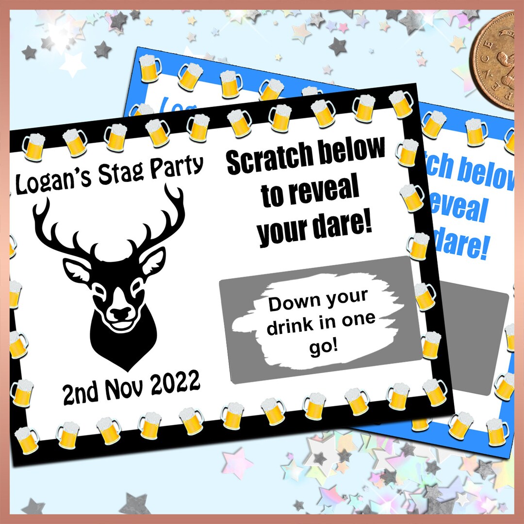 10 X Personalised DARE SCRATCH CARDS, Mens Stag Do, Birthday, Funny ...