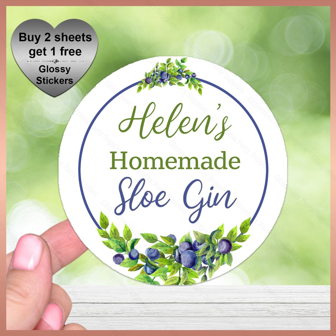 Sheet of Personalised Homemade SLOE GIN, Wedding Stickers, Birthday ...