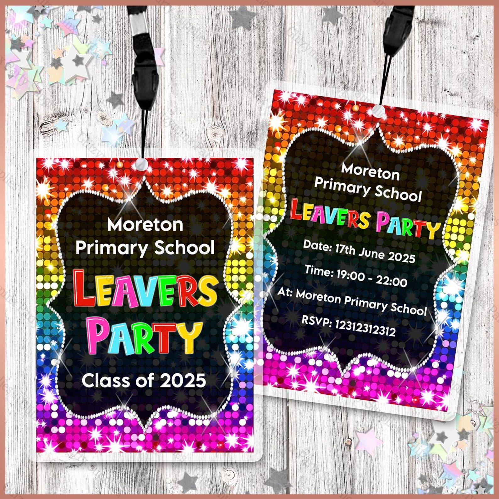 Personalised School LEAVERS PARTY Invitation Lanyard + Card - Class of ...