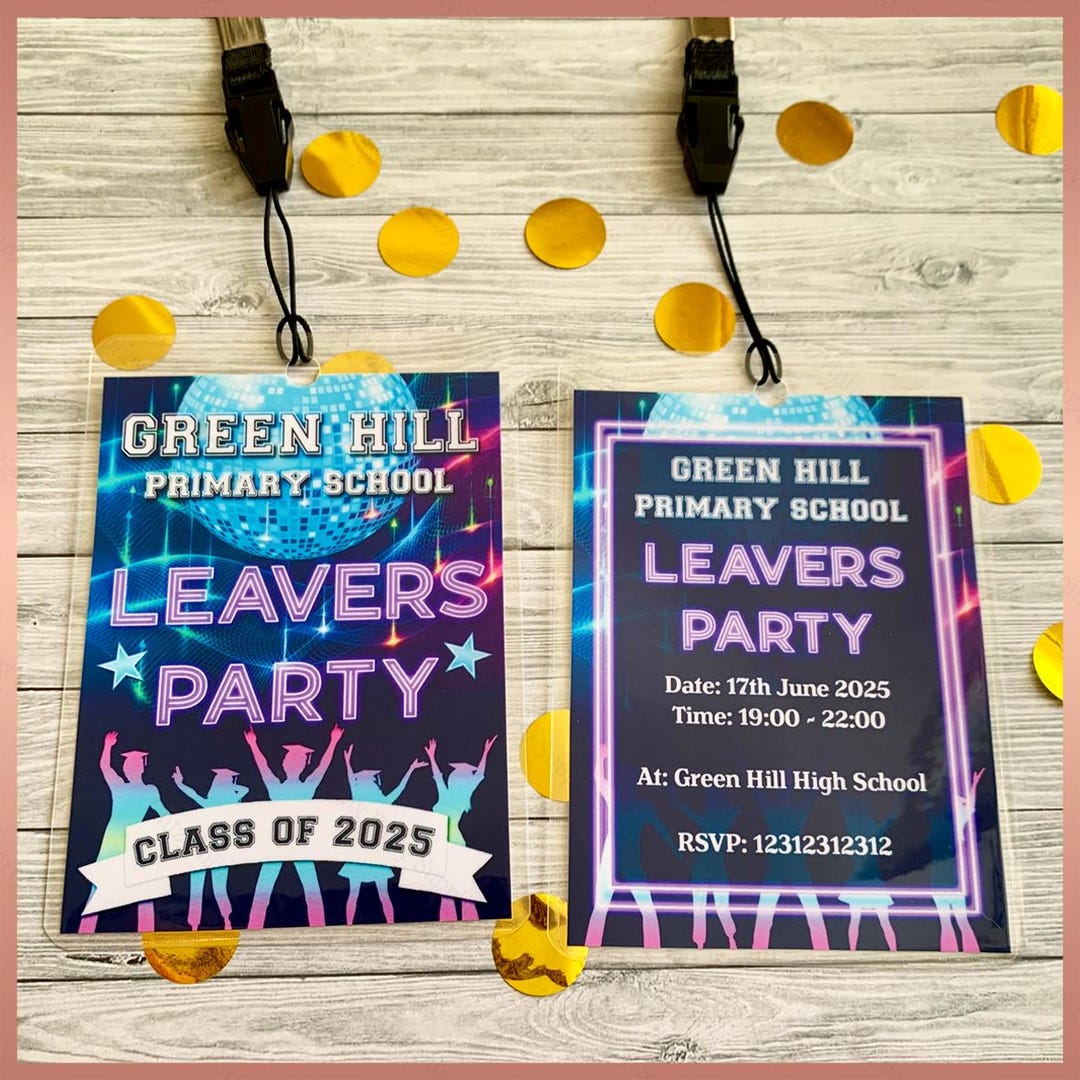 Personalised School LEAVERS PARTY Invitation Lanyard Card Class of 2024 ...