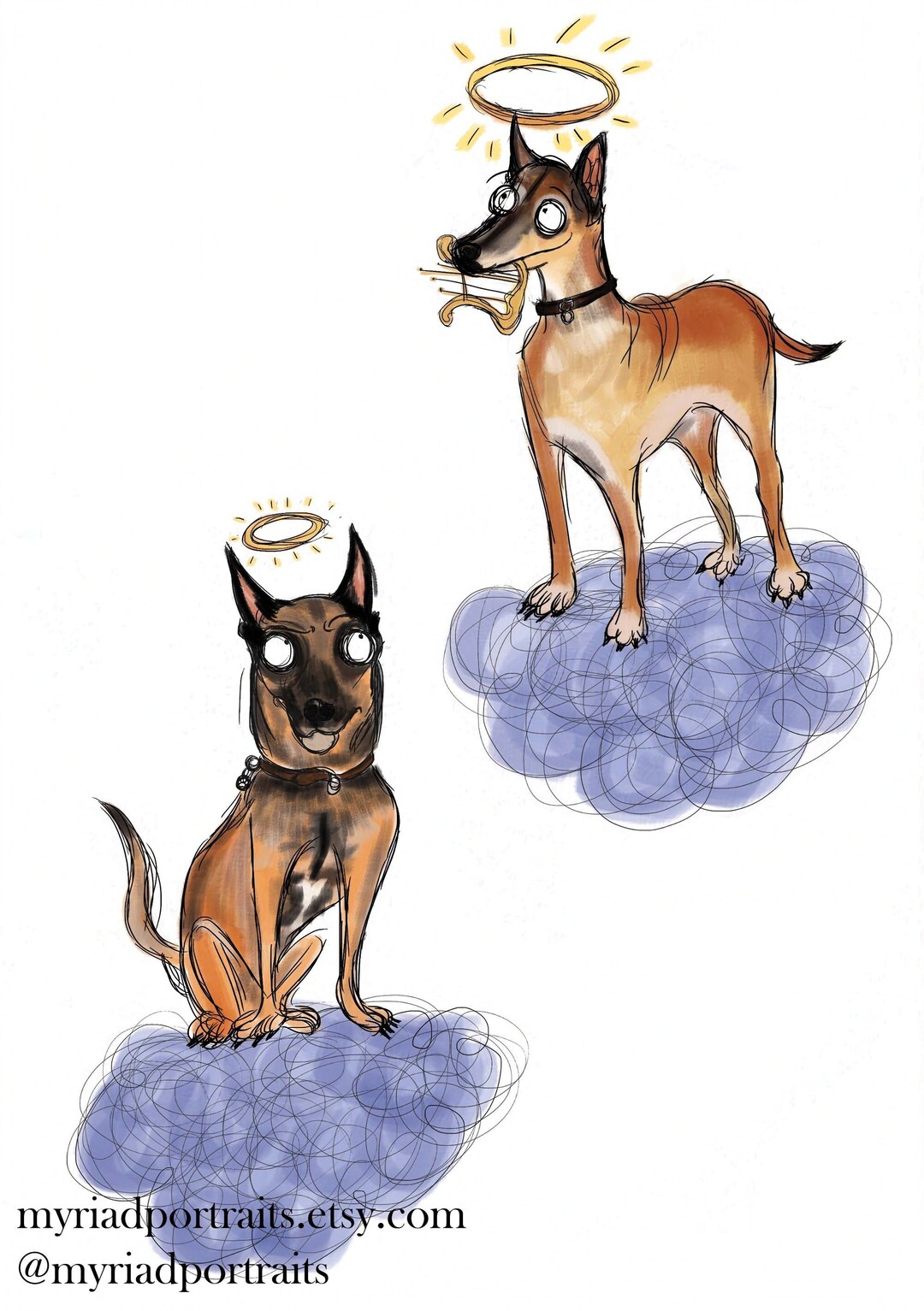 Spooky Style Dog Memorial Hand Drawn Custom Dog Portrait Pet ...