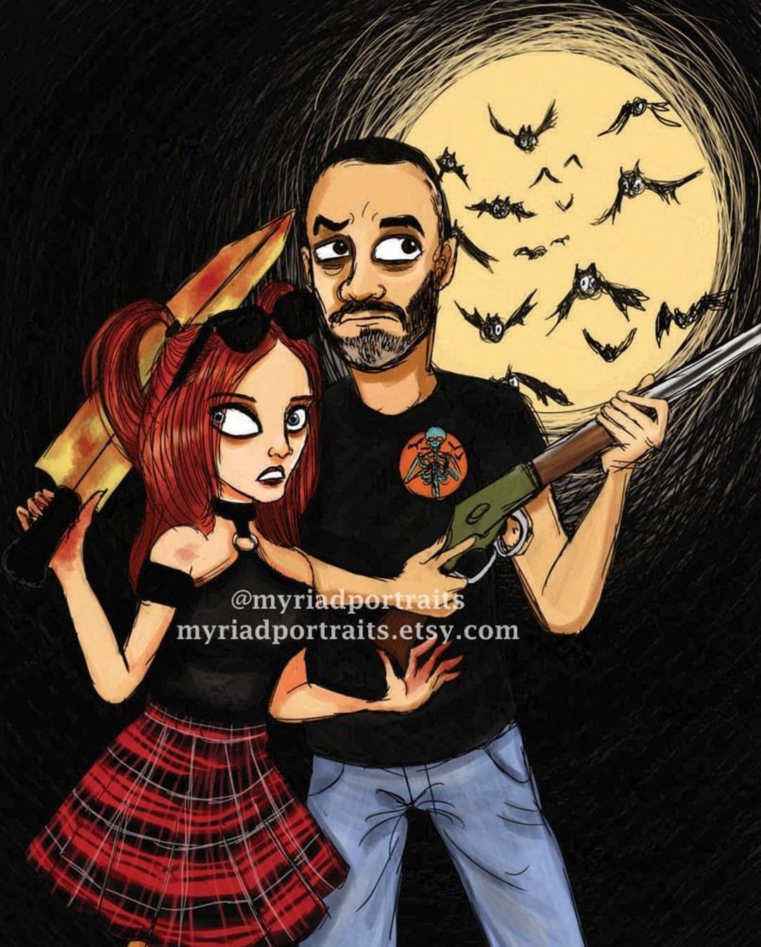 Custom Horror Family Portrait | Gothic Couple Sketch | Hand Drawn ...