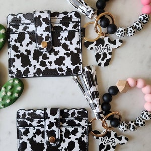 Cow Print Beaded Wristlet Keychain Cow Print Silicone Bead - Etsy