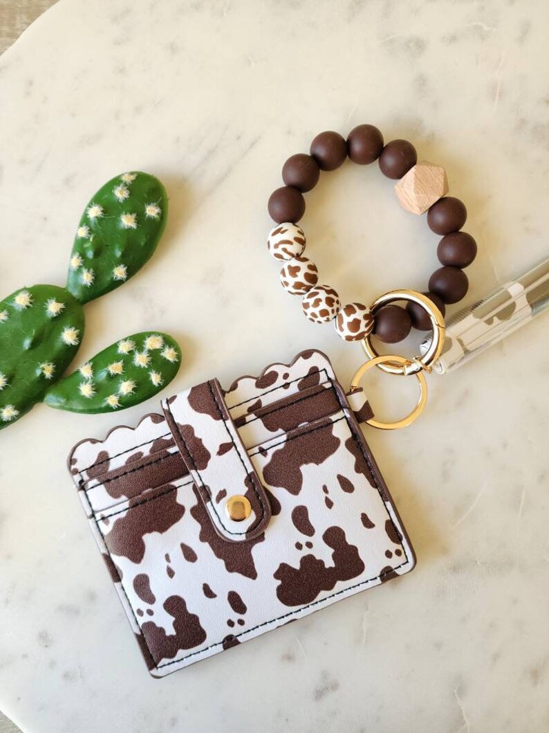 Cow Print Beaded Wristlet Keychain Cow Print Silicone Bead - Etsy