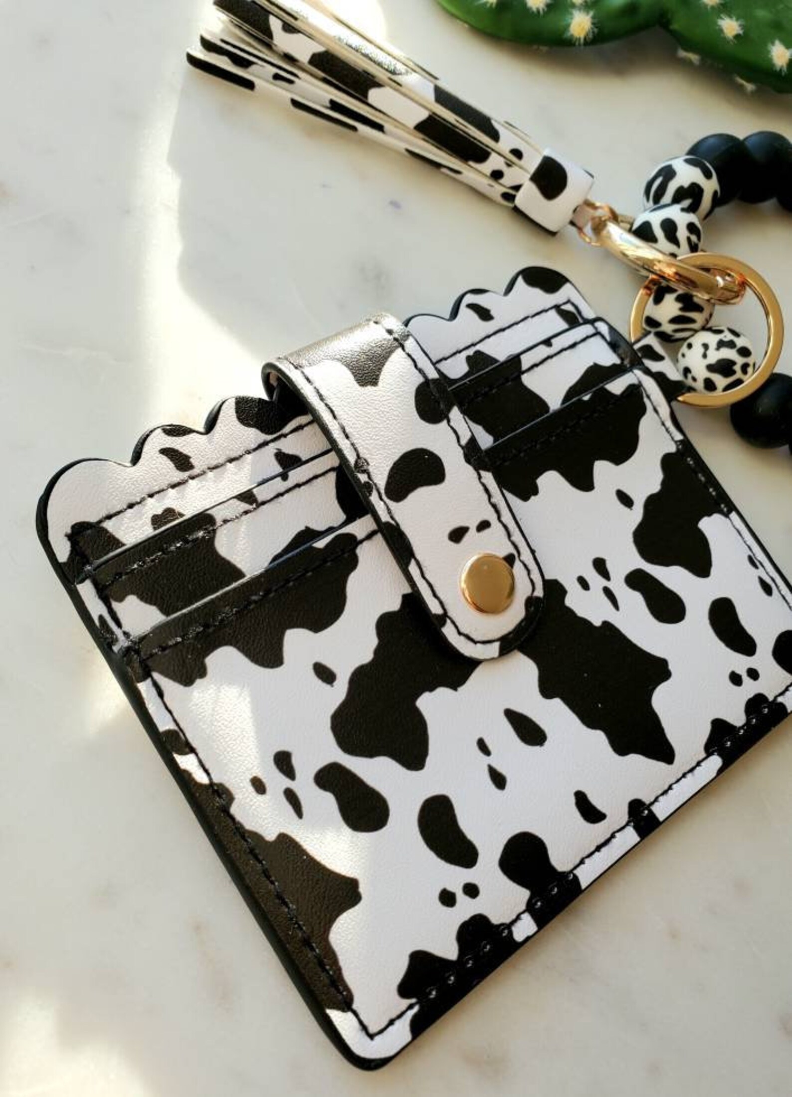 Cow Print Beaded Wristlet Keychain Cow Print Silicone Bead - Etsy