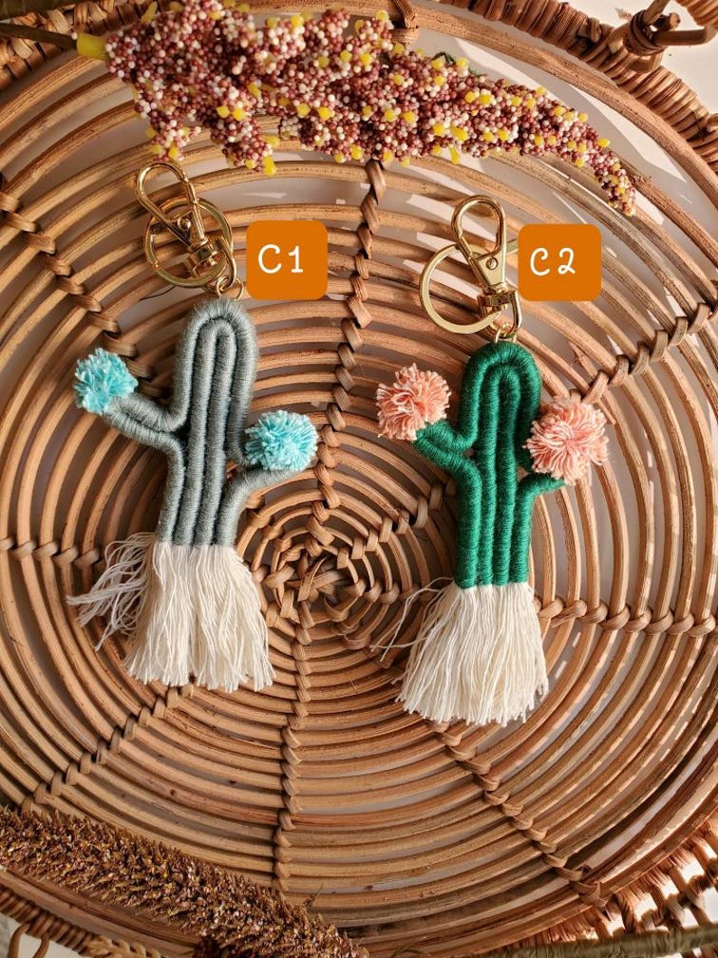 Handmade Macrame Cactus Keychain Boho Party Favors Gift for - Etsy