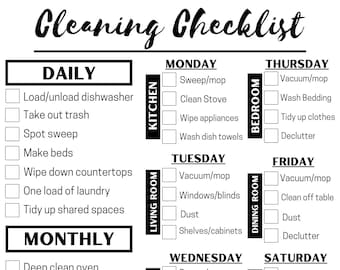 Daily Weekly Monthly Cleaning Checklist Schedule To-do - Etsy UK
