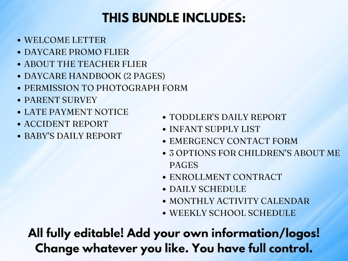 Editable Daycare Forms Bundle, Home Daycare Starter Kit, Childcare ...