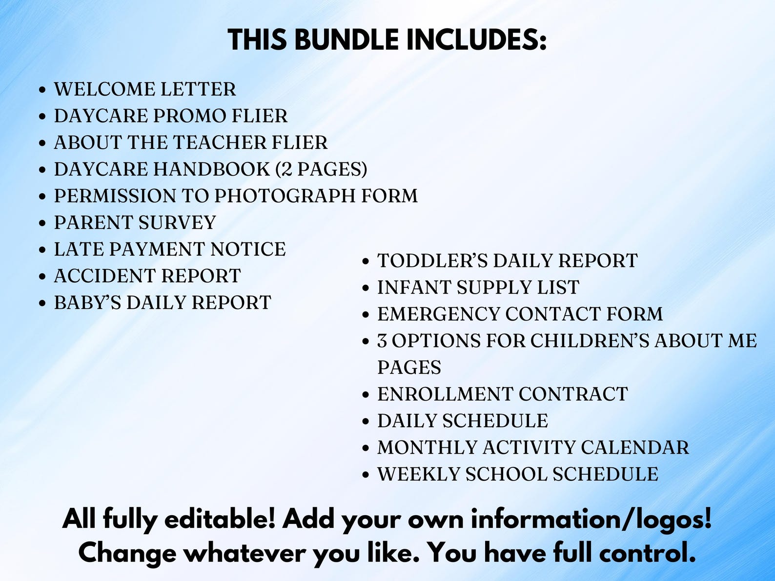 Editable Daycare Forms Bundle, Home Daycare Starter Kit, Childcare ...