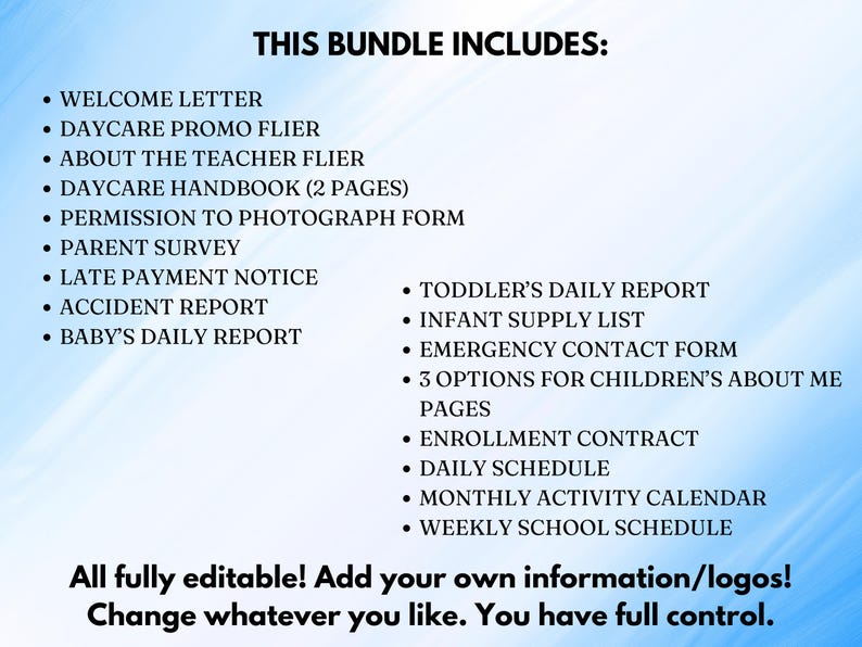 Editable Daycare Forms Bundle, Home Daycare Starter Kit, Childcare ...