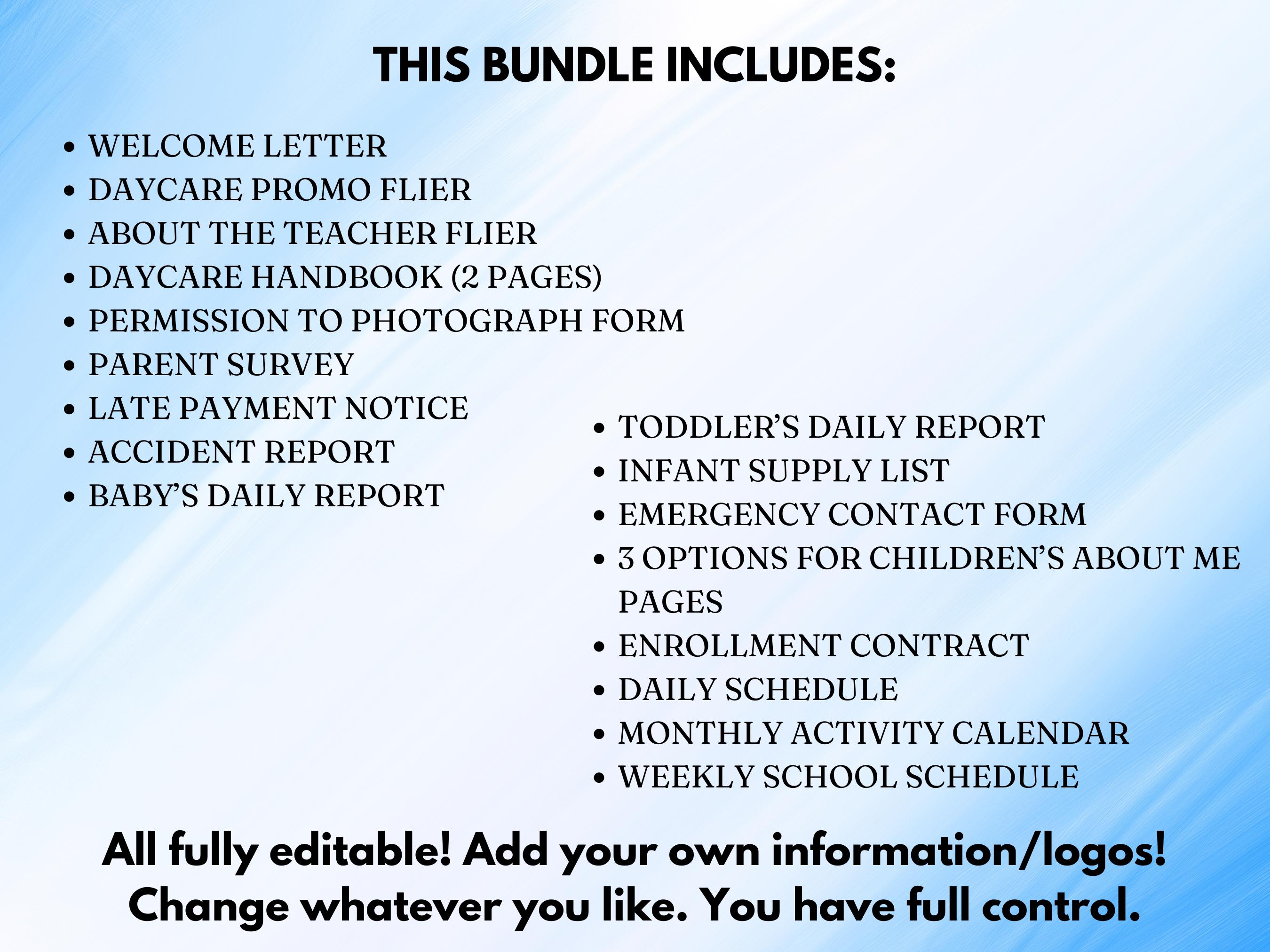 Editable Daycare Forms Bundle, Home Daycare Starter Kit, Childcare ...