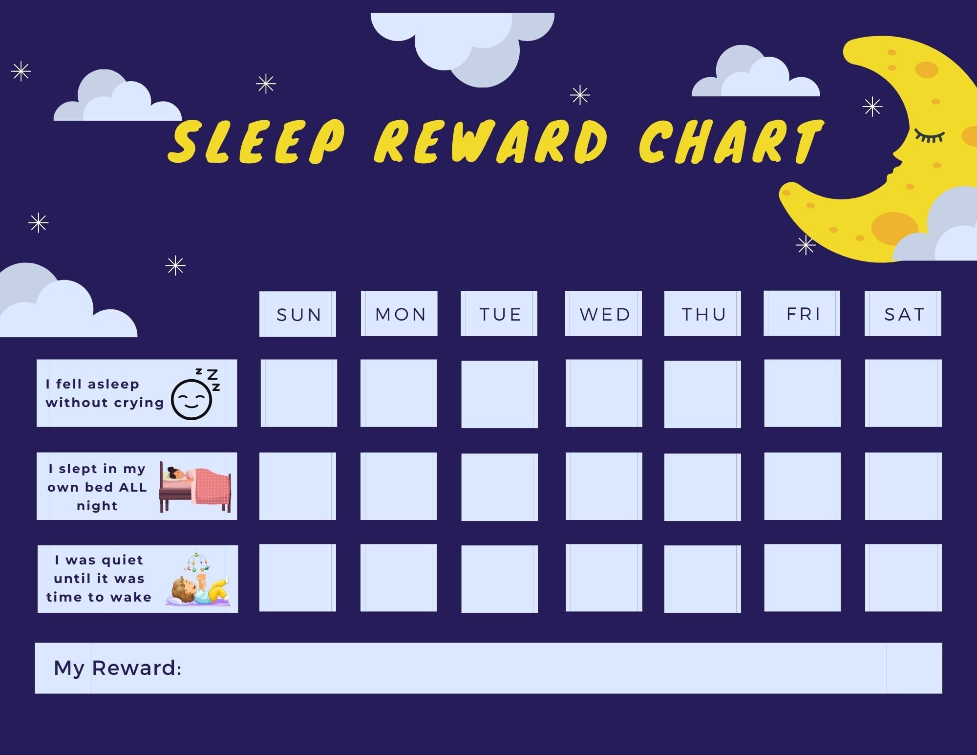 FULLY EDITABLE Toddler Sleep Bedtime Reward Chart Star Chart Progress