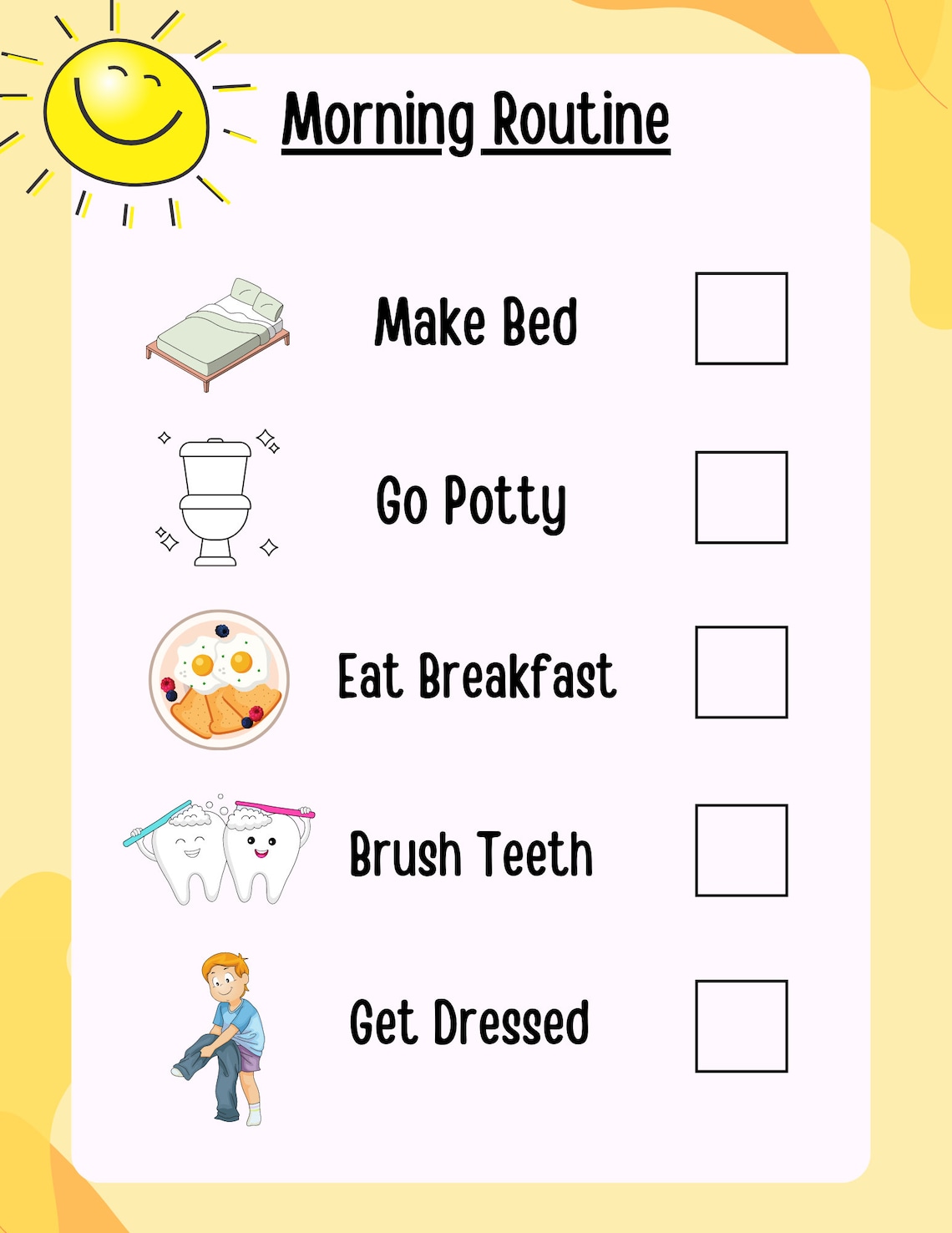 Children's Morning Routine Chart | Preschool Toddler Grade School ...