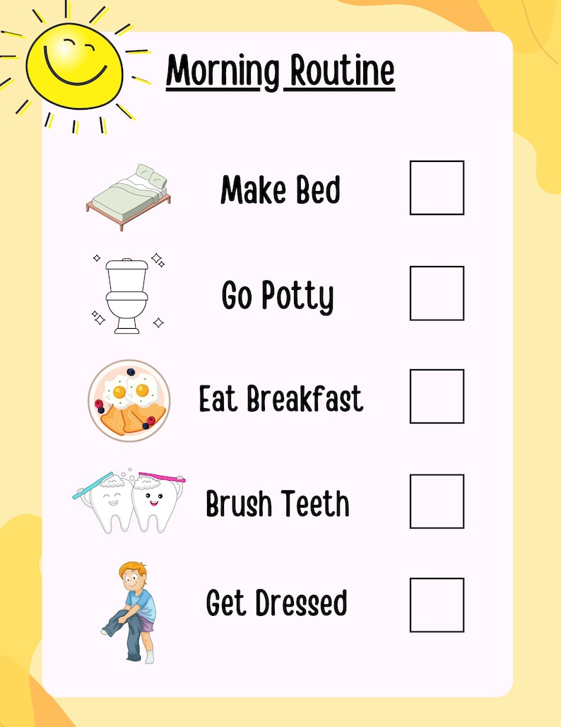 Children's Morning Routine Chart Preschool Toddler Grade School ...