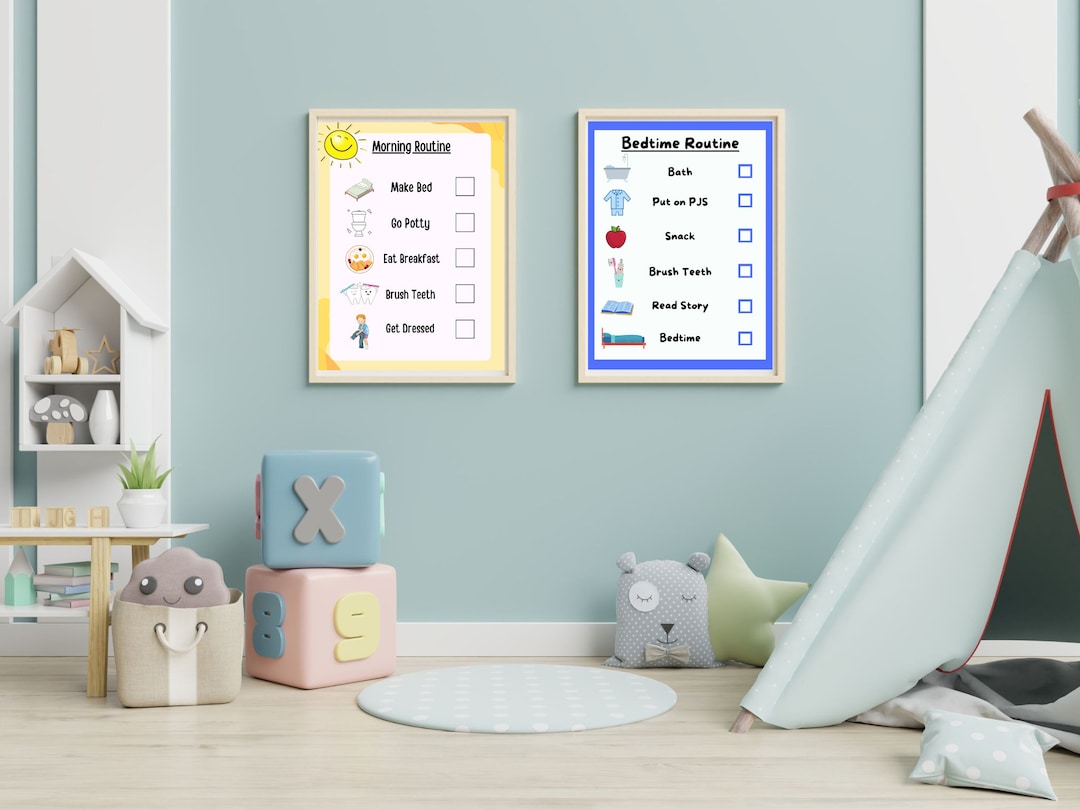 Morning and Bedtime Routine Charts | Checklist | Wake up Routine ...