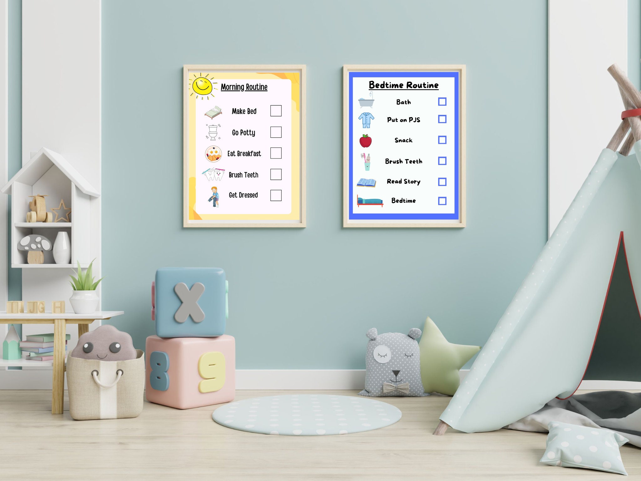 Morning and Bedtime Routine Charts | Checklist | Wake up Routine ...