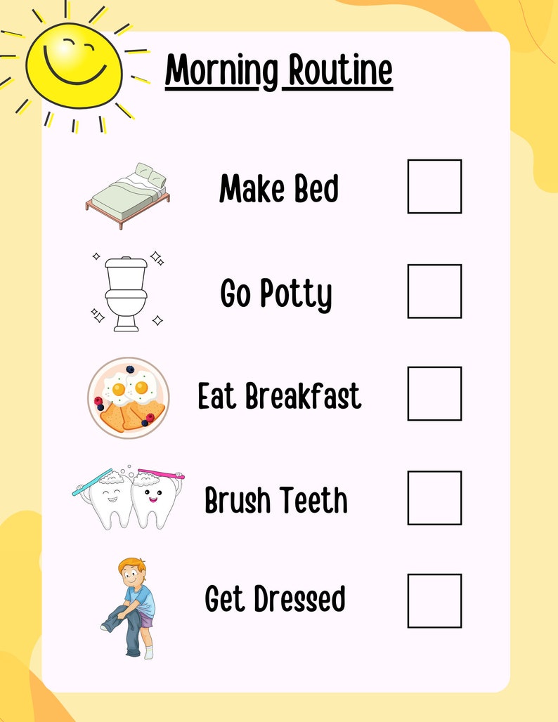 Morning and Bedtime Routine Charts Checklist Wake up - Etsy