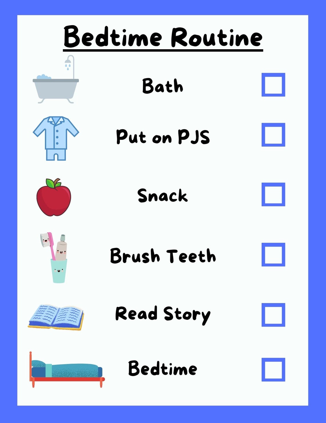 Toddler Bedtime Routine Chart Instant Download Printable Kids Sleep ...