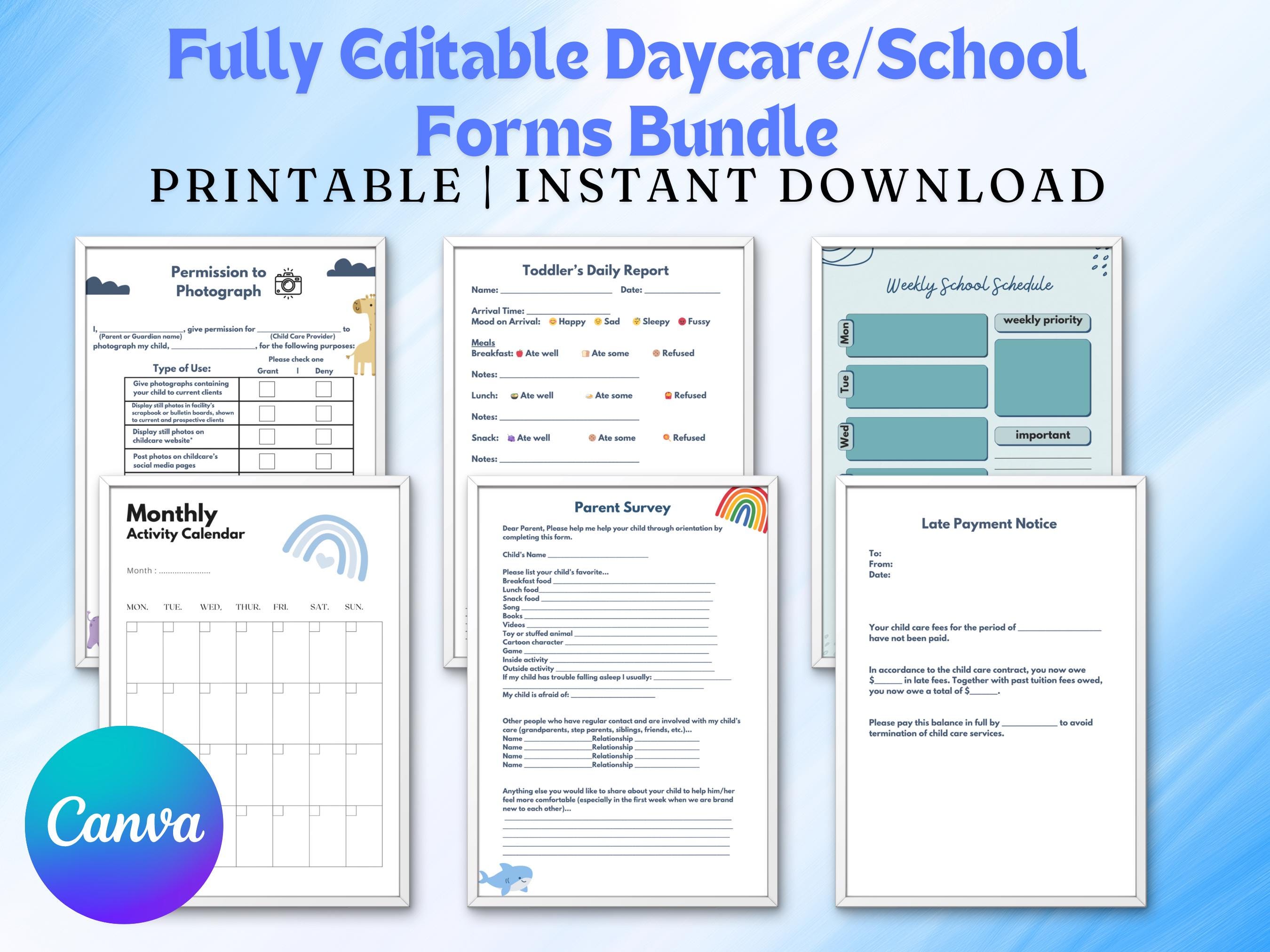Editable Daycare Forms Bundle, Home Daycare Starter Kit, Childcare ...