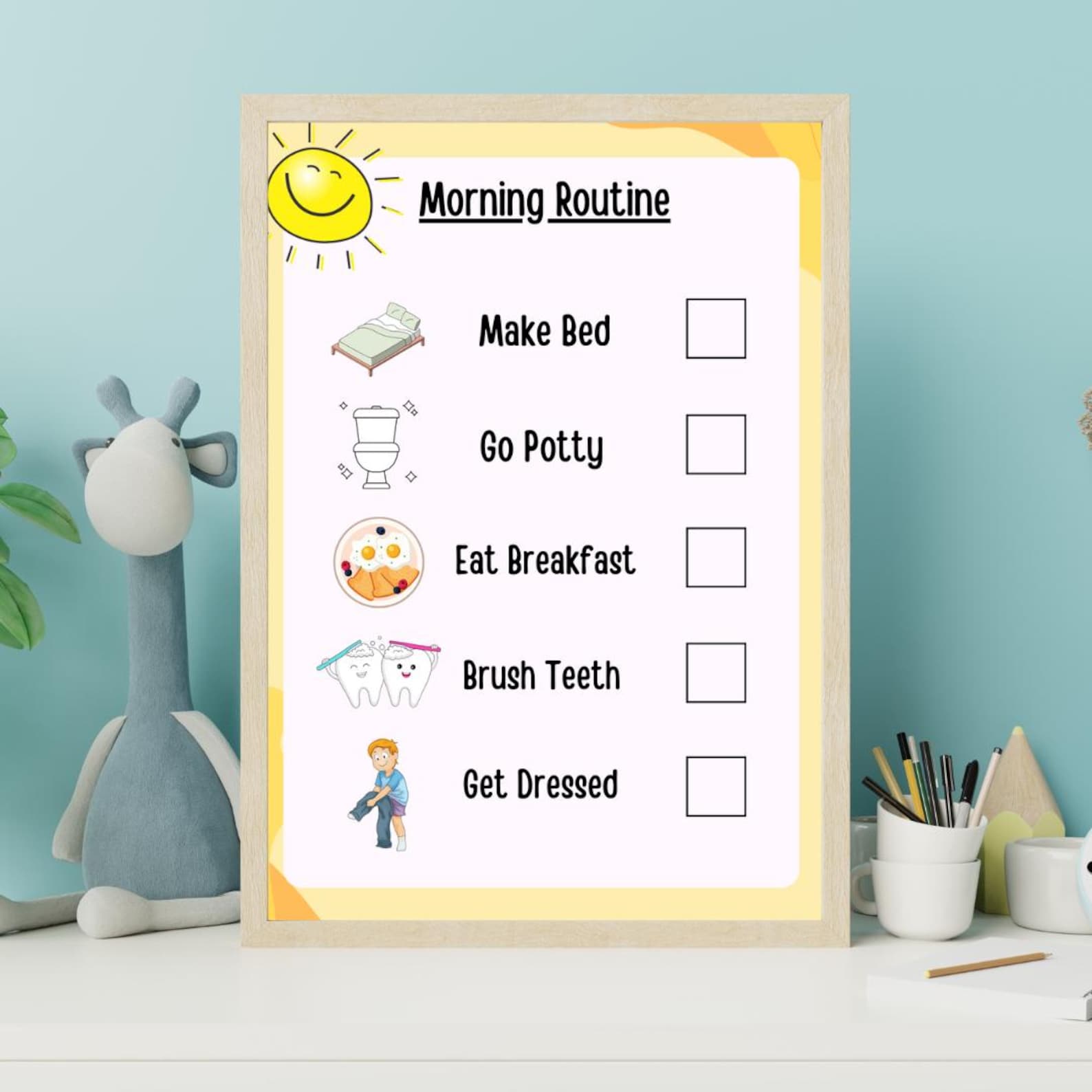 Children's Morning Routine Chart | Preschool Toddler Grade School ...