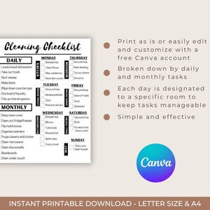 FULLY EDITABLE Daily, Weekly, Monthly Cleaning Checklist CUSTOMIZABLE | Schedule | To-do List ...
