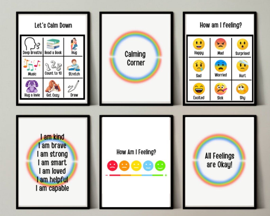 Set of 6 Calming Corner Printable Digital Downloads | Emotions Feelings ...