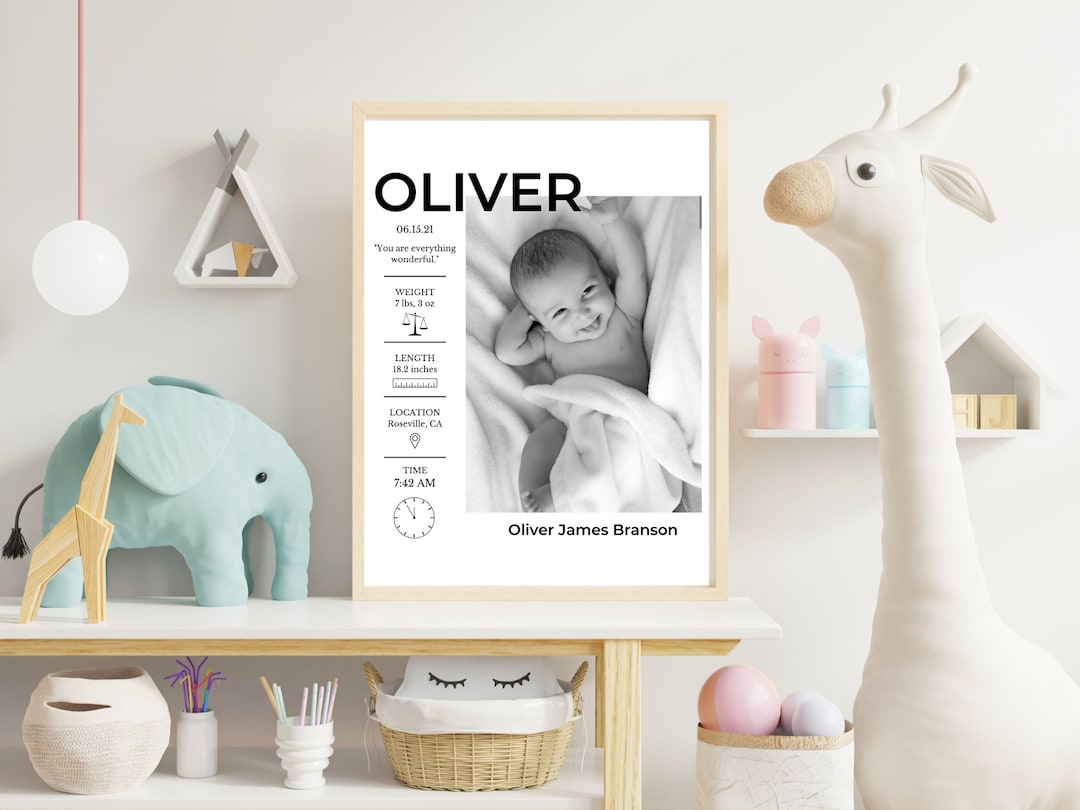 Custom Newborn Baby Stats Wall Art, Personalized Birth Stat Print ...