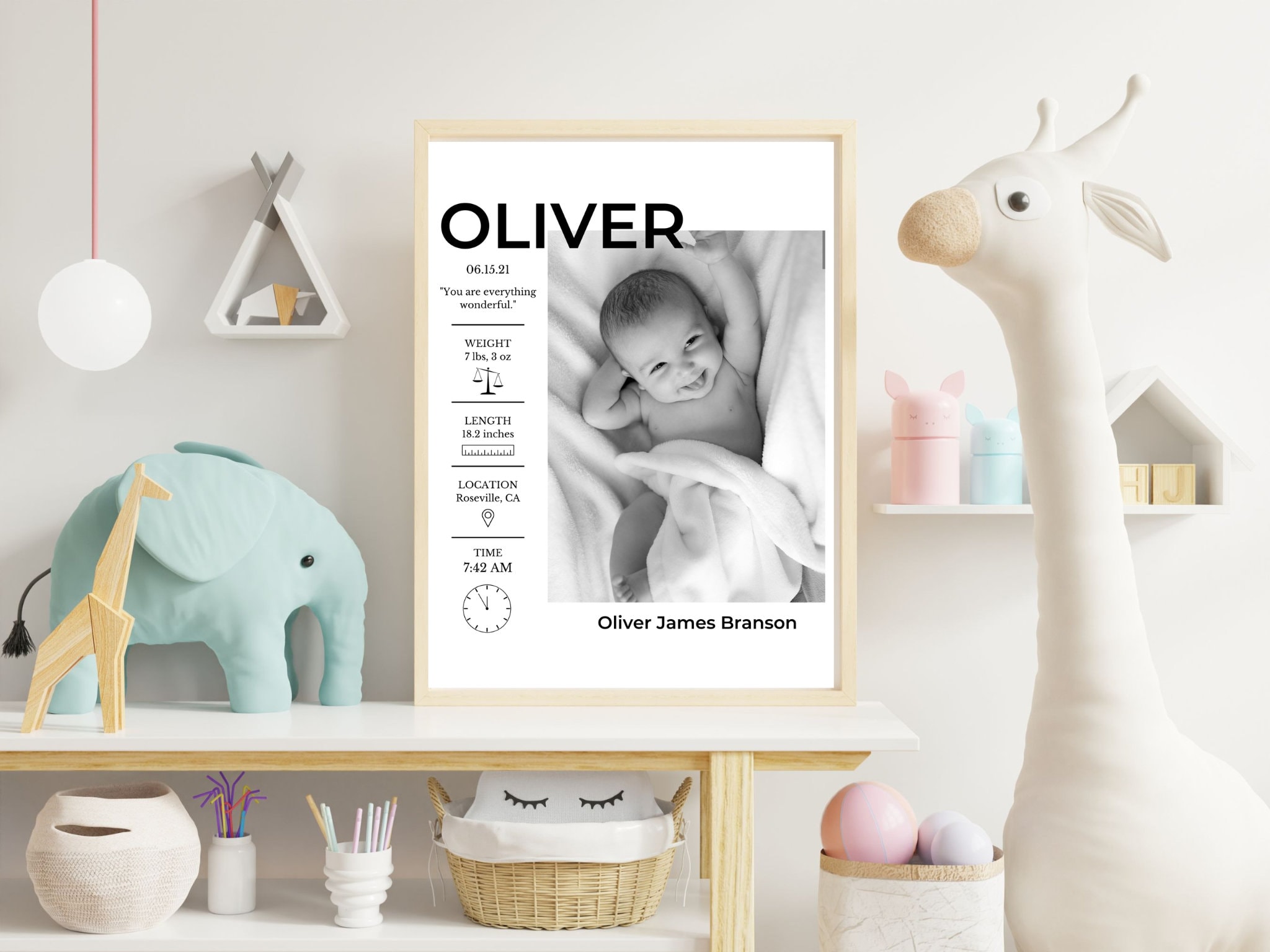 Custom Newborn Baby Stats Wall Art, Personalized Birth Stat Print ...