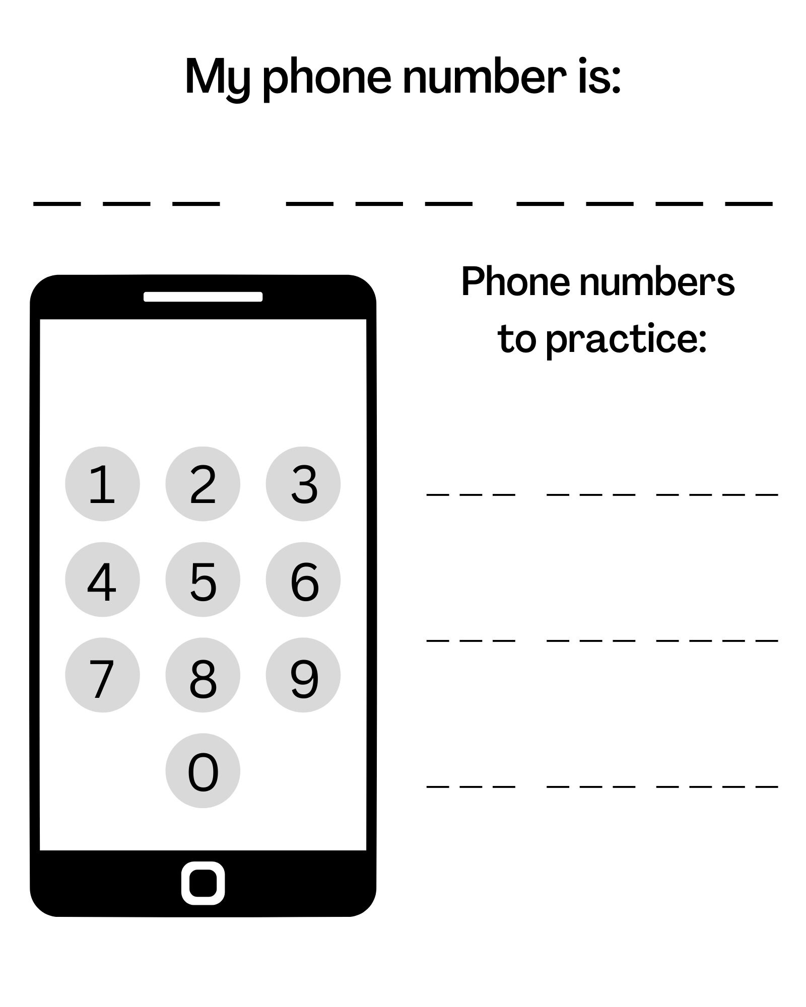 Phone Number Worksheet Toddler Montessori Learn My Phone Number