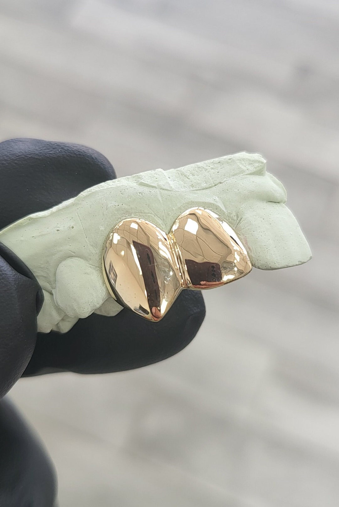Custom 10k 14k Yellow White Rose Gold Solid Extended Fang K9 Double Cap ...