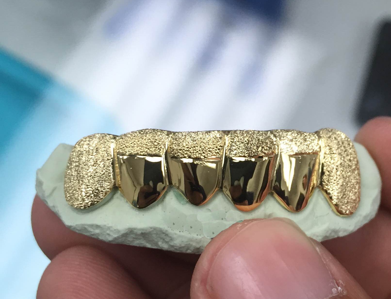 Custom Grillz Silver Italy Gold Finish CZ Cluster Custom Slugs Top ...