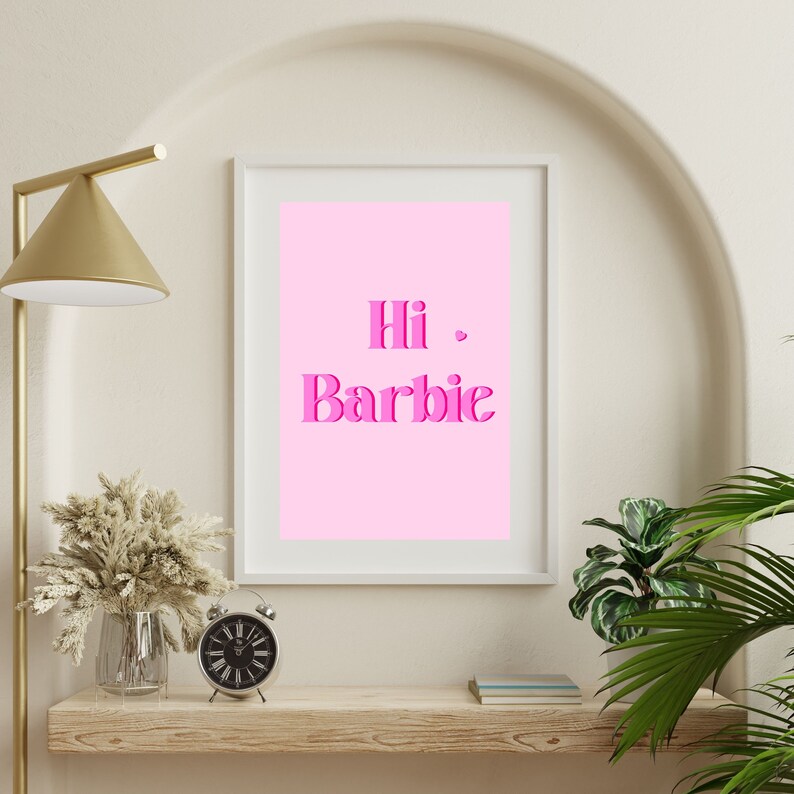 Hi Barbie Pink Wall Art Chic Barbie Typography Feminine Etsy Uk